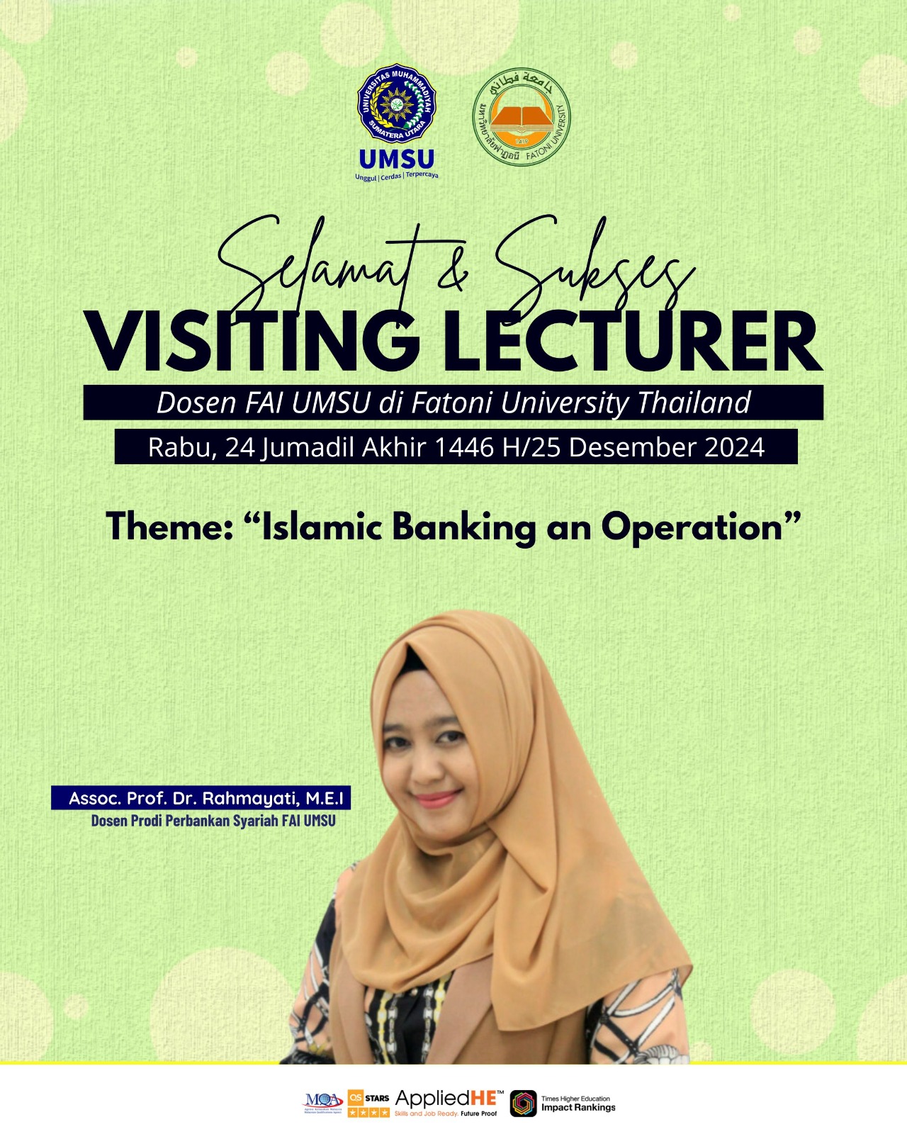 Islamic Banking an Operation: Dosen MBS FAI UMSU Visiting Lecturer di Fatoni University Thailand ...